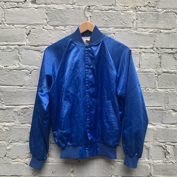 Jackets & Coats | Vintage Royal Blue Satin Bomber Jacket | Poshmark